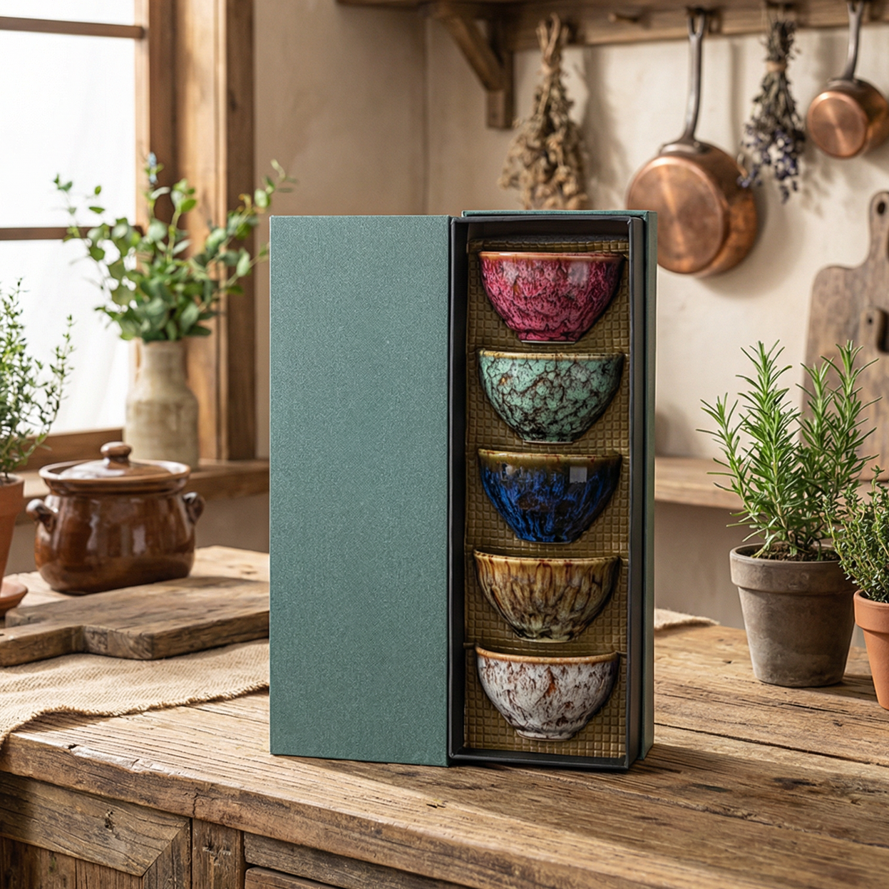 Rainbow Marble Tea Cup Gift Set - Artisan Tea Cup Set - 5 Piece Tea Cup ...